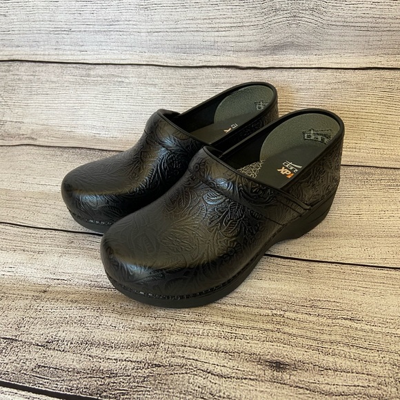 Dansko | Shoes | Dansko Xp 2 Black Floral Tooled Leather Clogs Size 36 ...